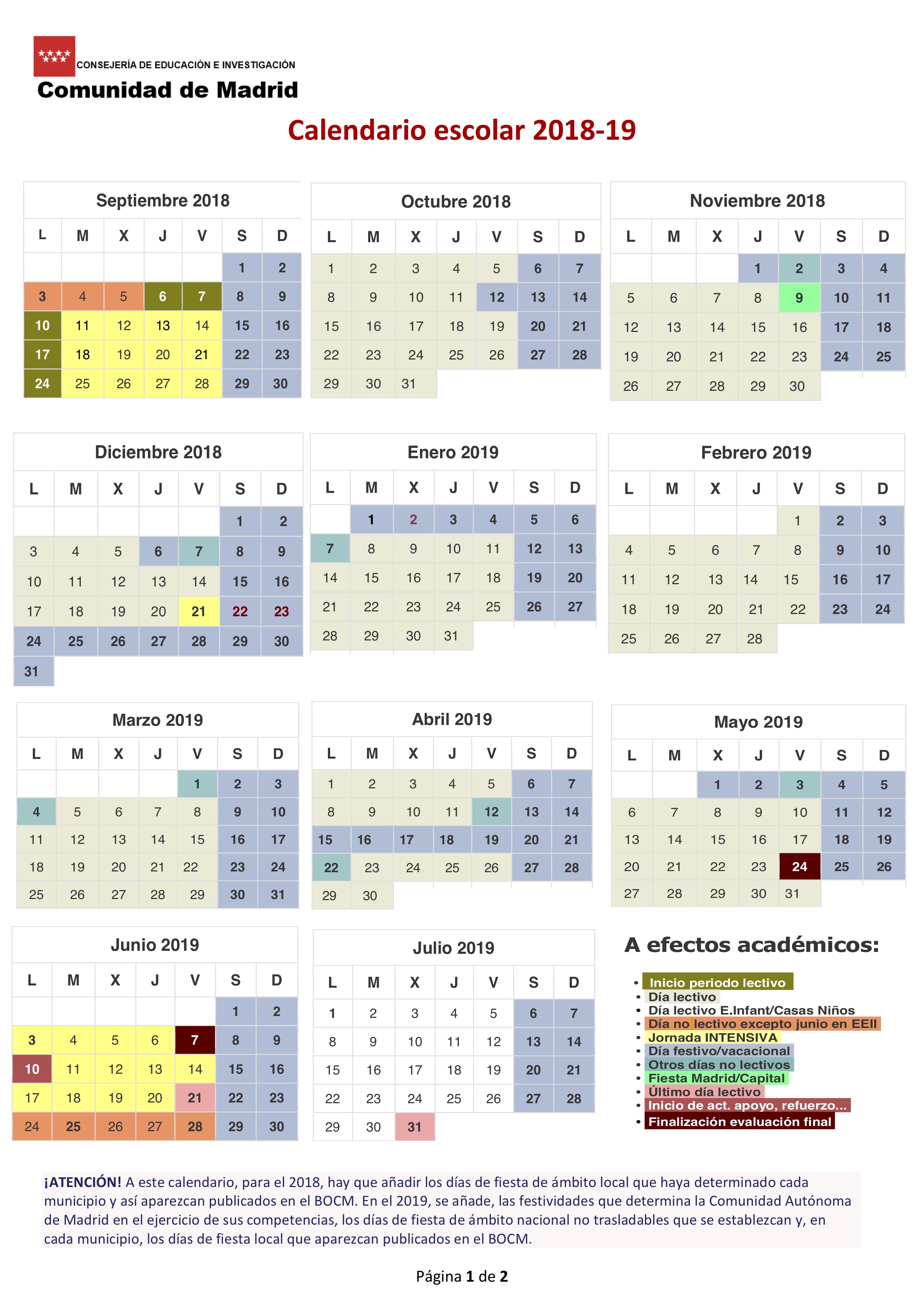 CALENDARIO ESCOLAR 2018-2019. – GECAD